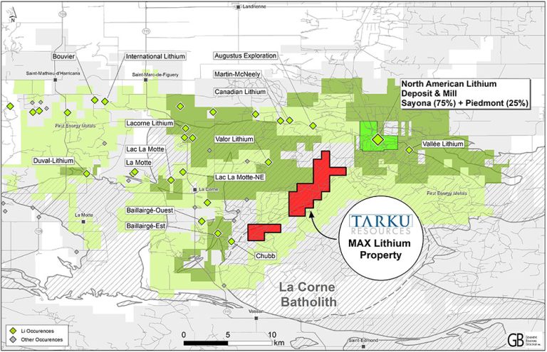 The MAX lithium project is located in the La Corne township